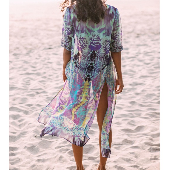 Swim | Multicolor Psychedelic Kimono Duster Beach Coverup | Poshmark